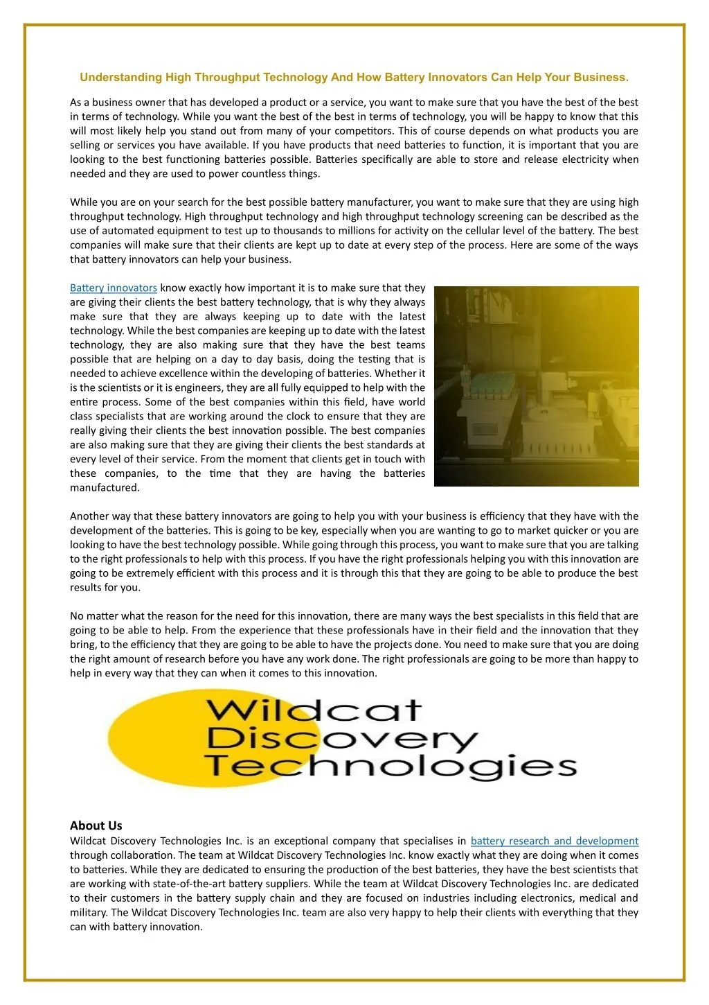 PPT - Understanding High Throughput Technology And How Battery ...