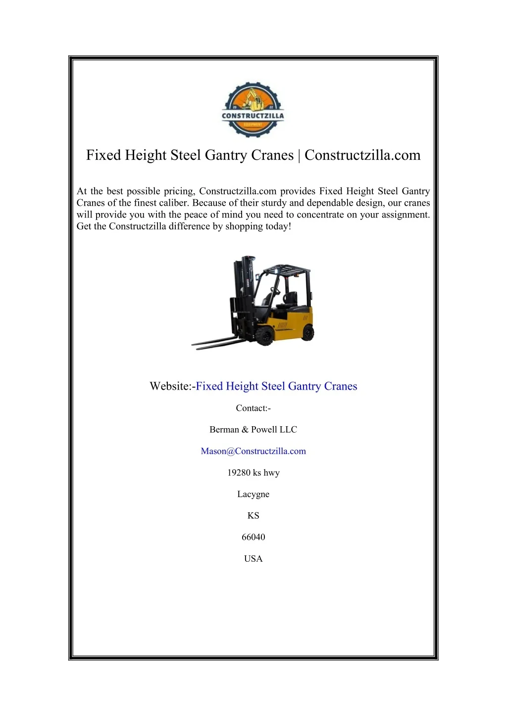 PPT - DocuFixed Height Steel Gantry Cranes Constructzilla.comment1 PowerPoint Presentation - ID ...