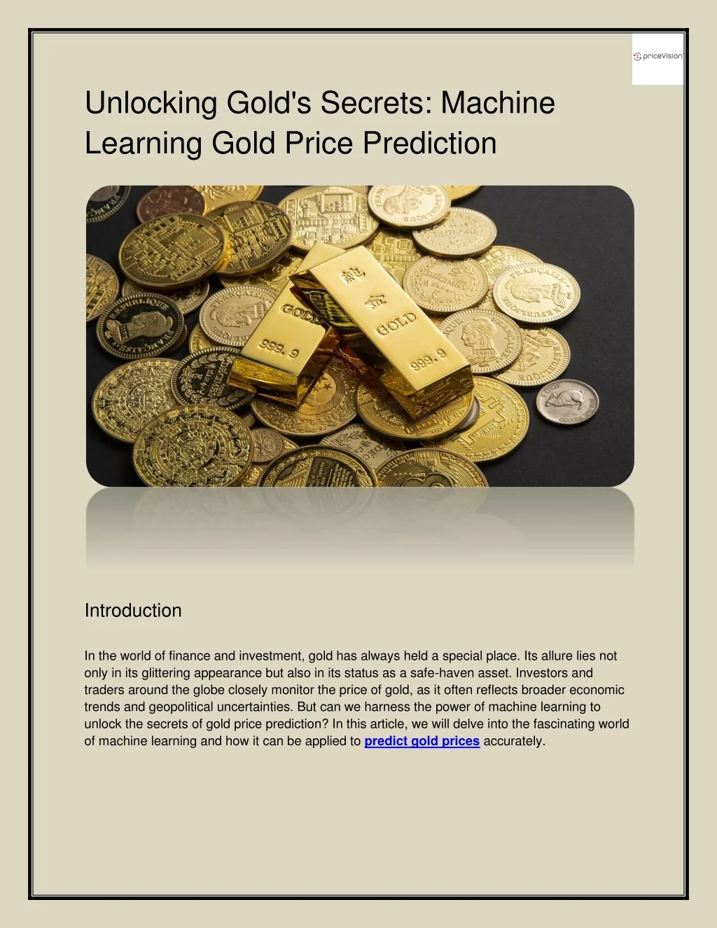 PPT - Unlocking Golds Secrets_Machine Learning Gold Price Prediction ...