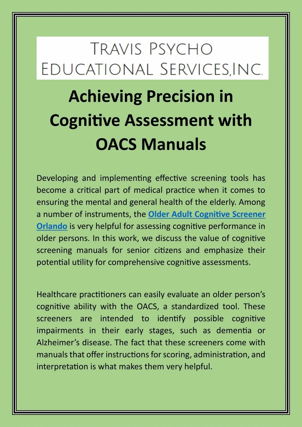 PPT - Achieving Precision in Cognitive Assessment with OACS Manuals ...