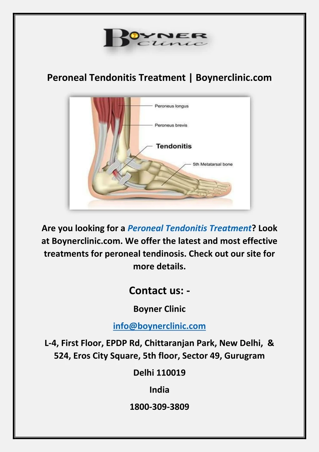 PPT - Peroneal Tendonitis Treatment | Boynerclinic.com PowerPoint ...