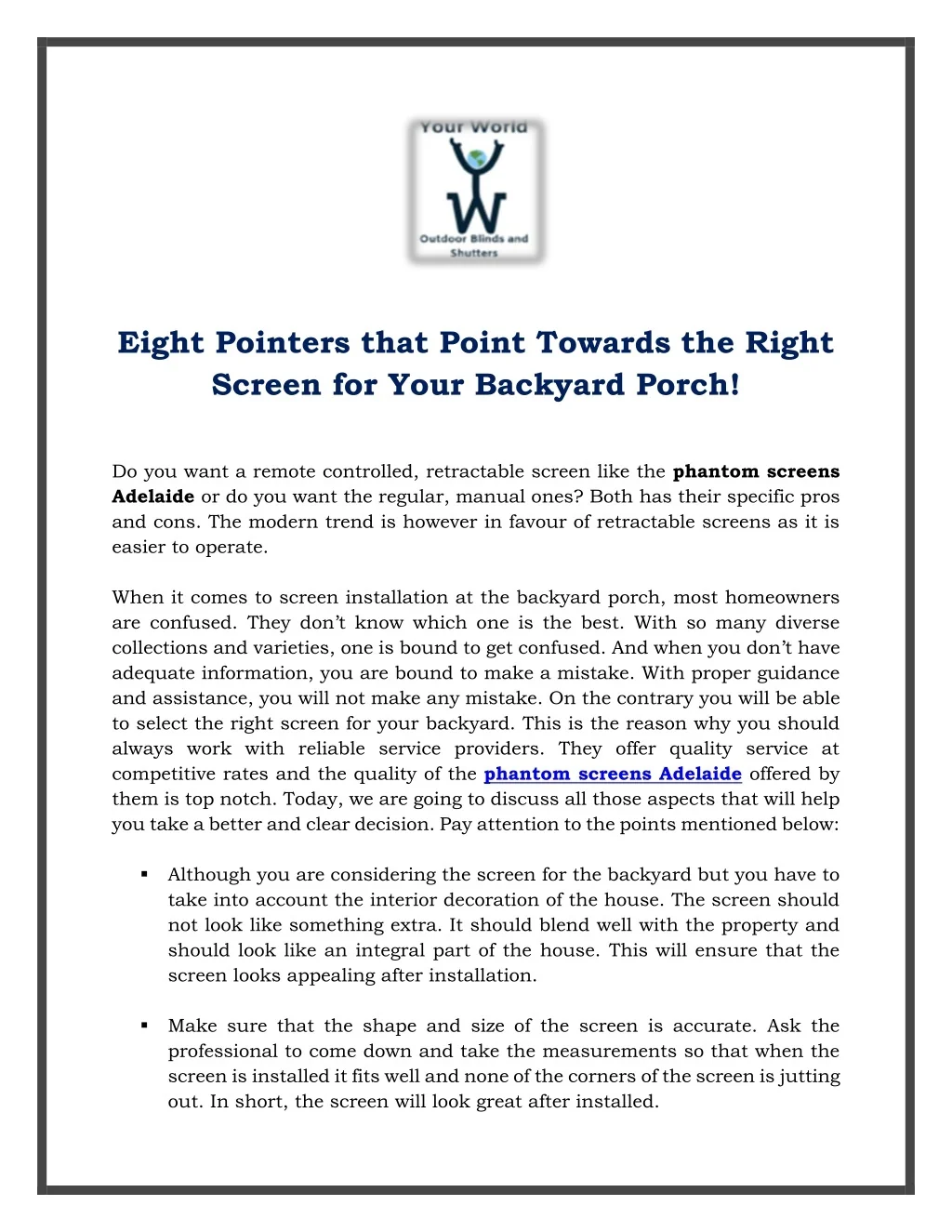 PPT - Eight Pointers that Point Towards the Right Screen for Your ...
