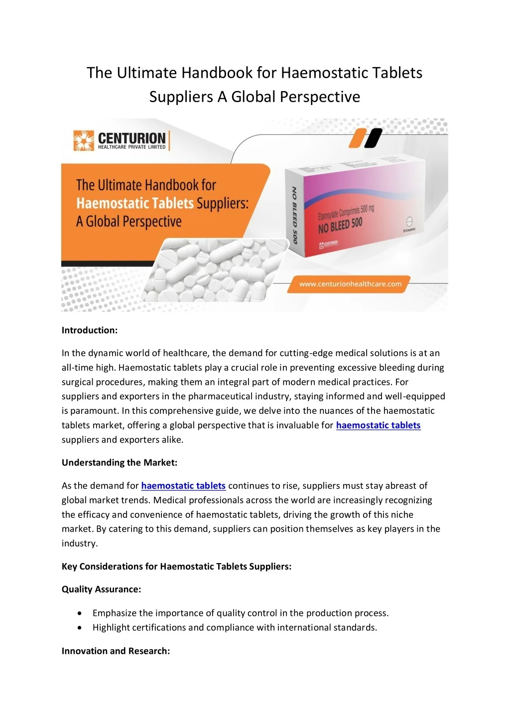 PPT - The Ultimate Handbook for Haemostatic Tablets Suppliers A Global ...