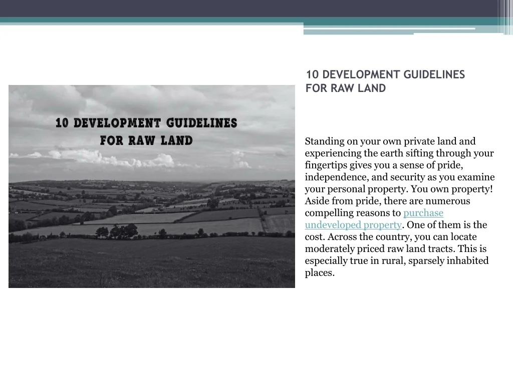 PPT - 10 DEVELOPMENT GUIDELINES FOR RAW LAND PowerPoint Presentation ...