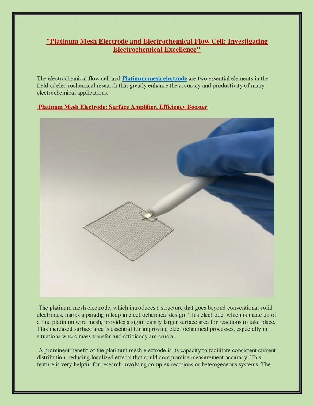 PPT - Platinum Mesh Electrode and Electrochemical Flow Cell ...
