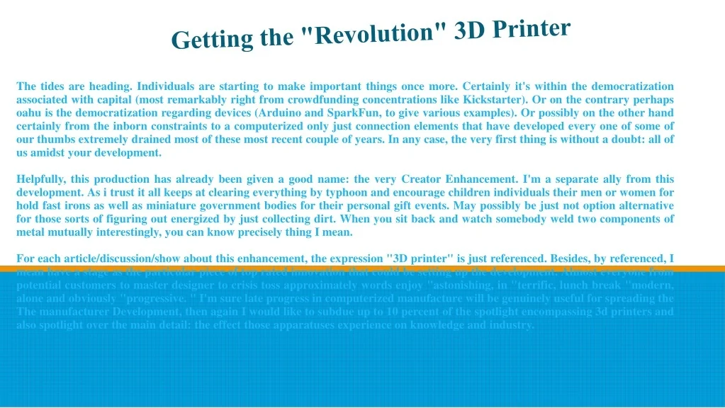 PPT - Getting the Revolution 3D Printer PowerPoint Presentation, free ...
