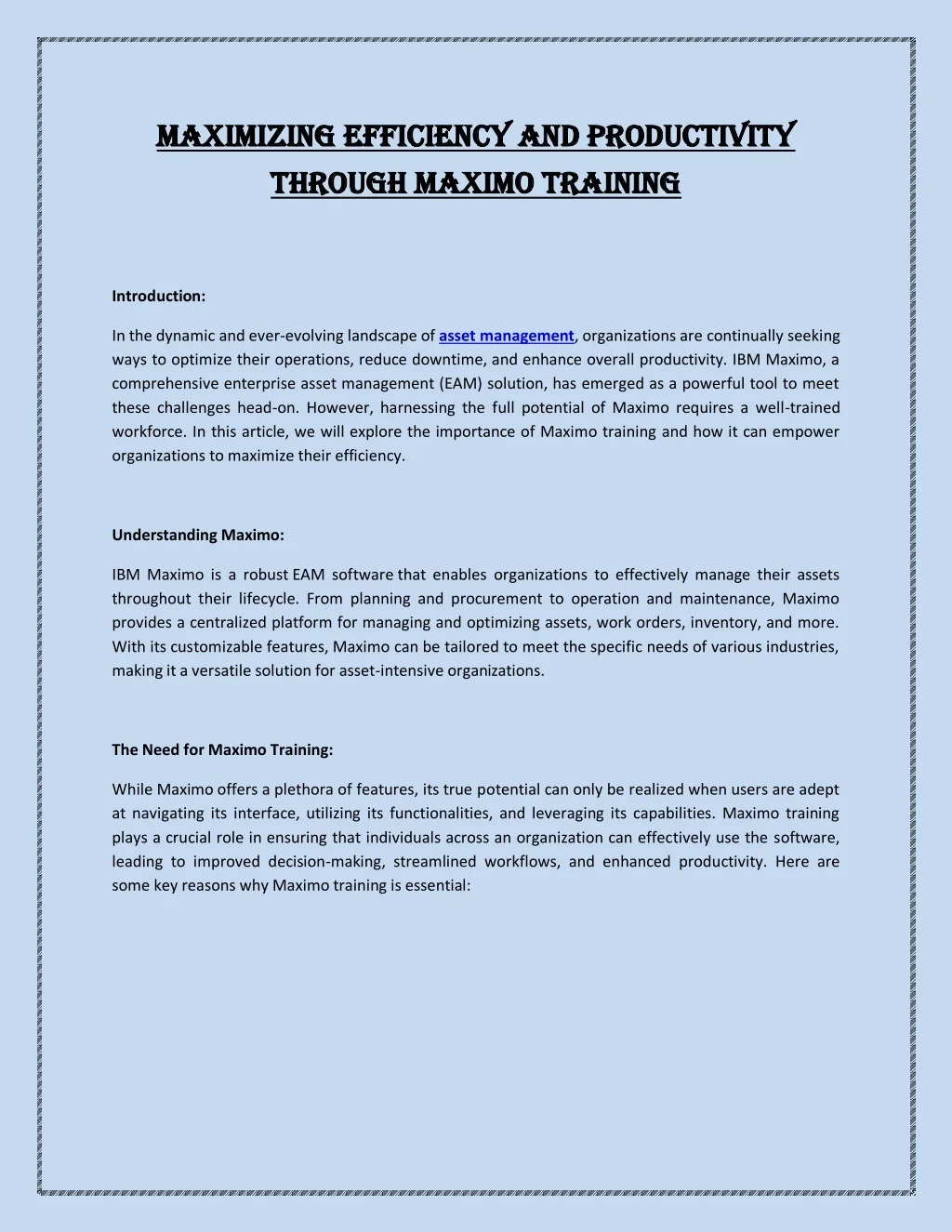 PPT - Maximizing Efficiency and Productivity Through Maximo Training ...