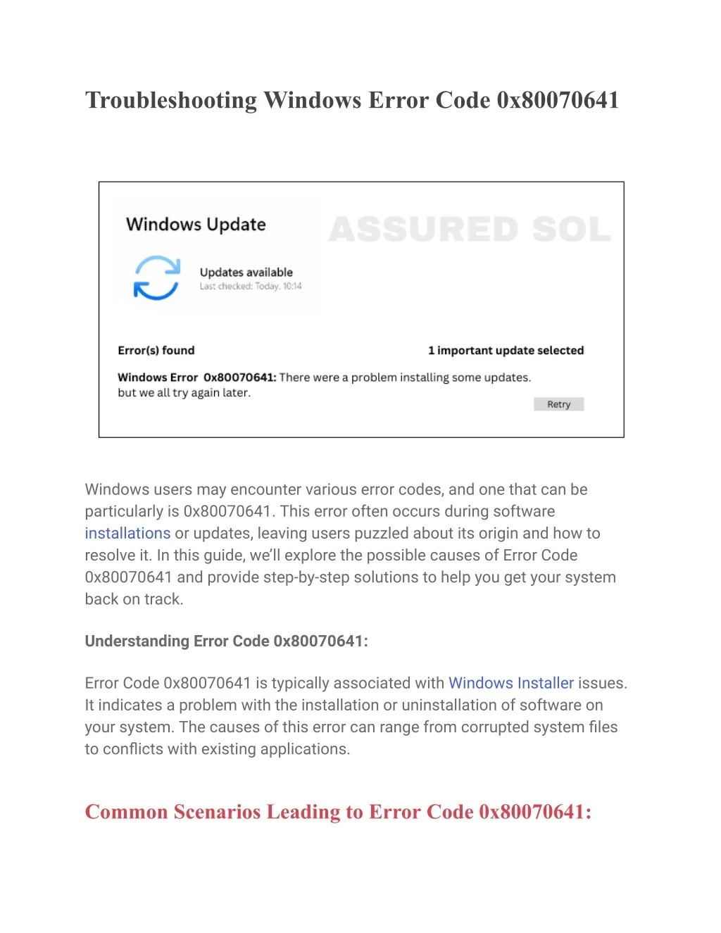 PPT - Troubleshooting Windows Error Code 0x80070641 PowerPoint ...