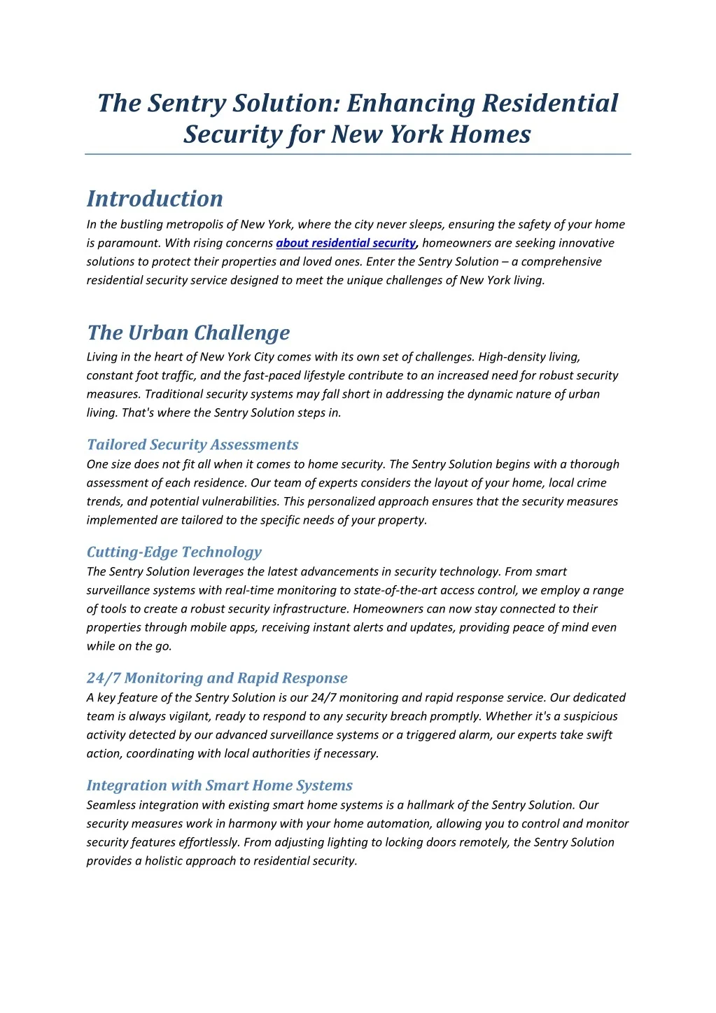 PPT - The Sentry Solution Enhancing Residential Security for New York ...
