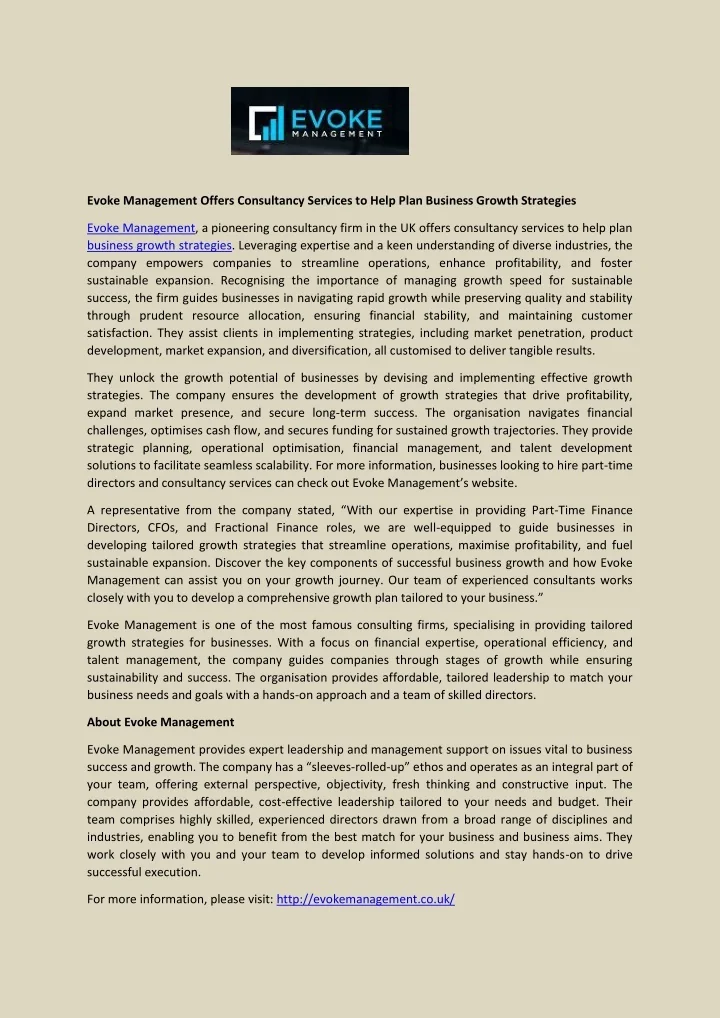 PPT - Evoke Management Offers Consultancy Services to Help Plan ...