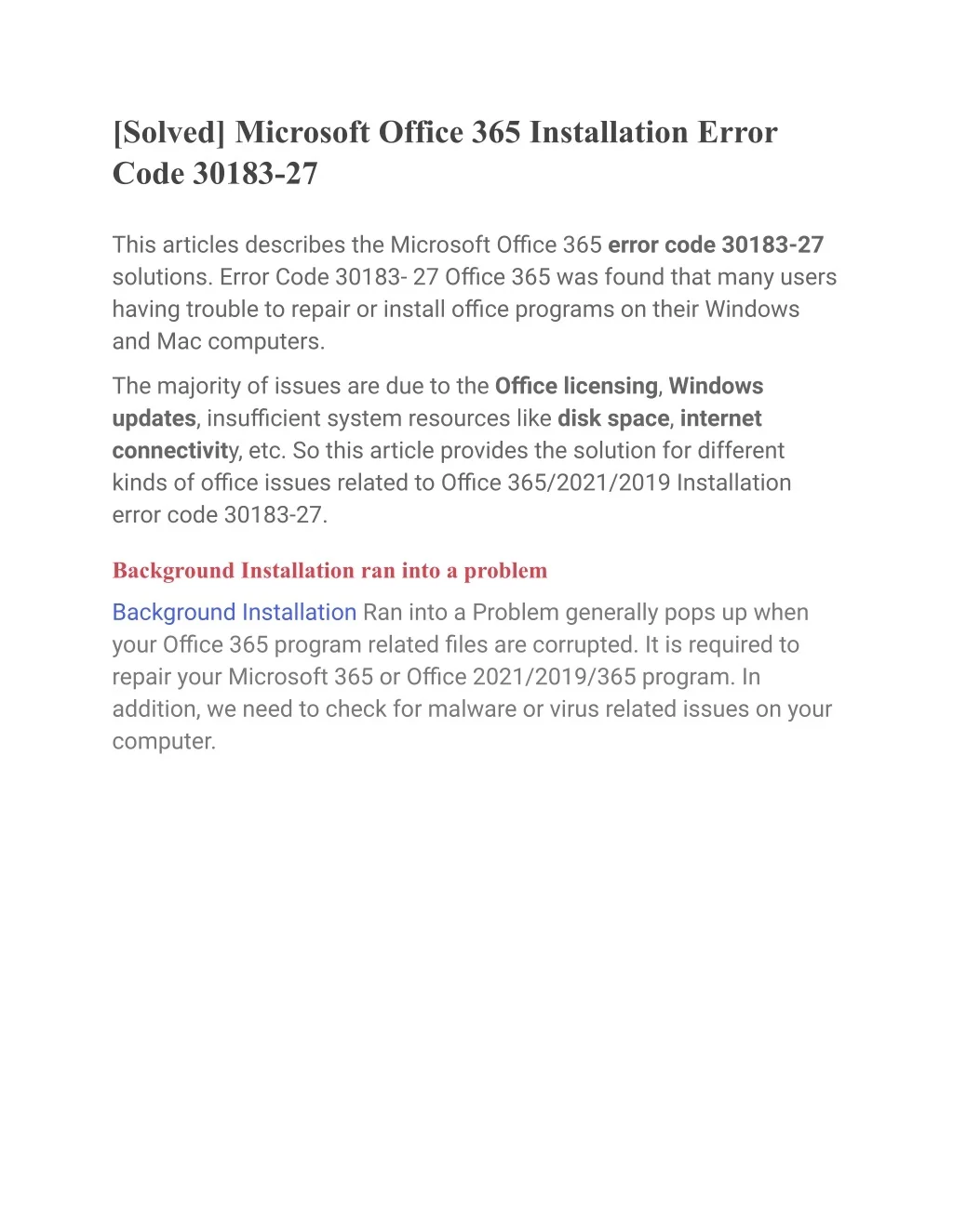 PPT - [Solved] Microsoft Office 365 Installation Error Code 30183-27 ...