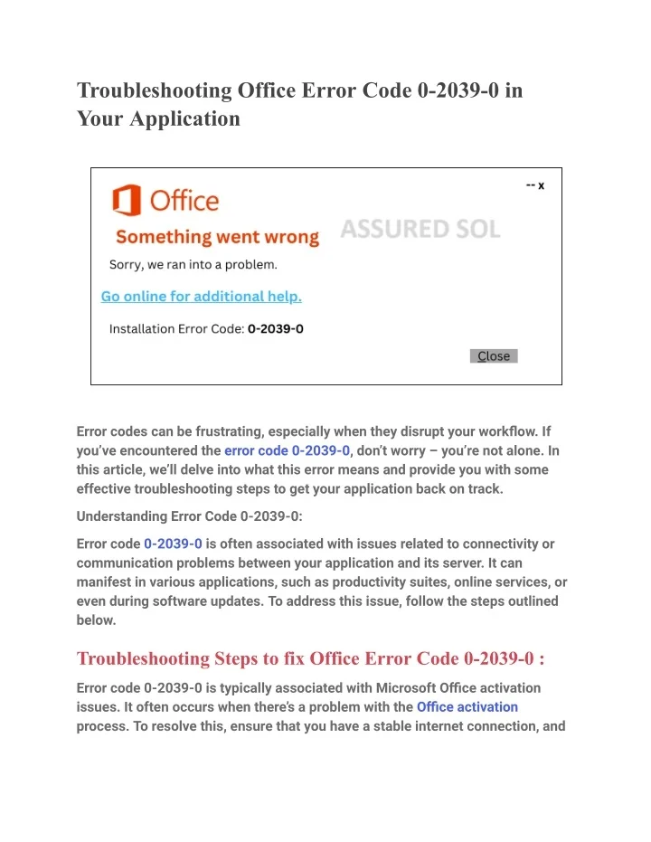PPT Troubleshooting Office Error Code 0 2039 0 In Your Application PPT Troubleshooting Office Error Code 0 2039 0 In Your Application