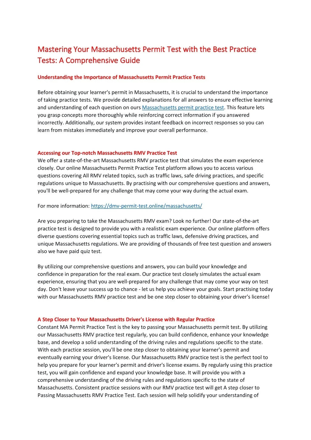 PPT - Massachusetts Permit Practice Test | MA Permit Practice Test ...