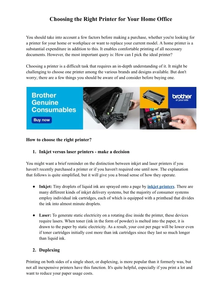 PPT - Choosing the Right Printer for Your Home Office ...