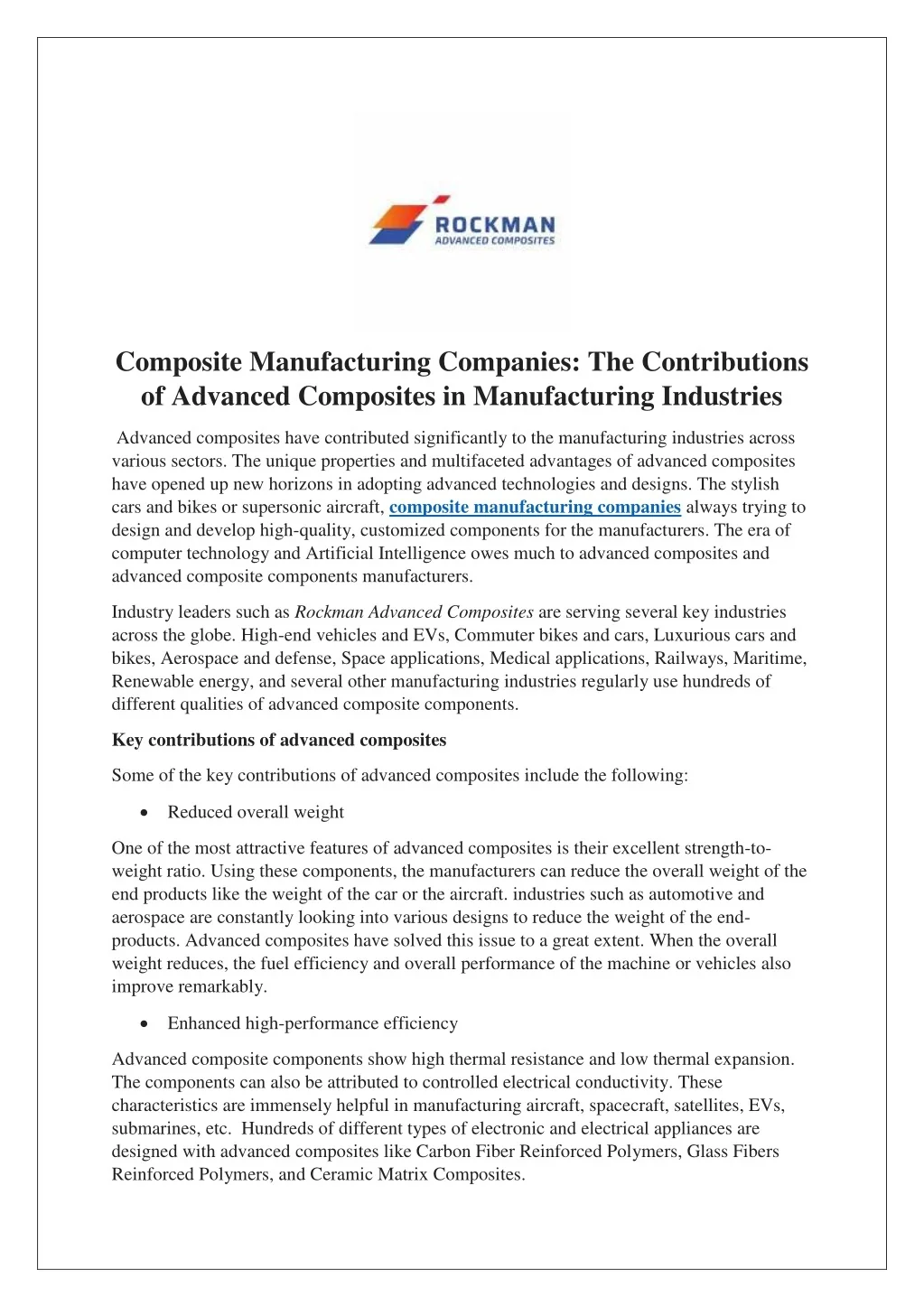 PPT - Composite Manufacturing Companies The Contributions of Advanced ...