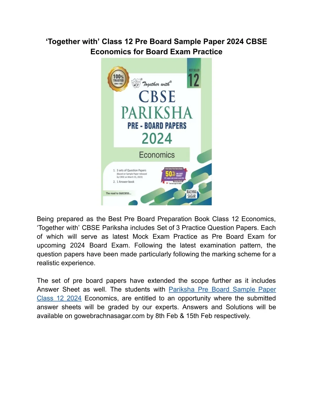 PPT - Title: Class 12 Pre-board Sample Paper 2024 CBSE Economics for ...