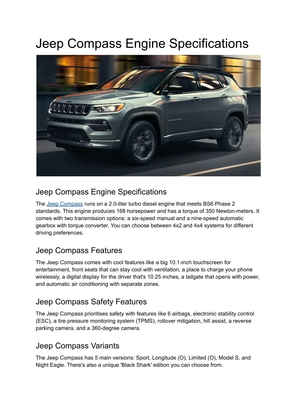 PPT - Jeep Compass Engine Specifications PowerPoint Presentation, free ...