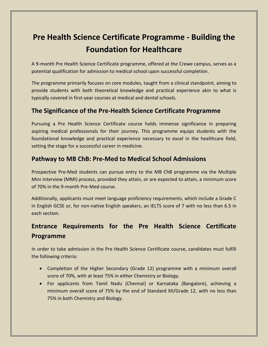 PPT - Pre Health Science Certificate Programme - Building the ...