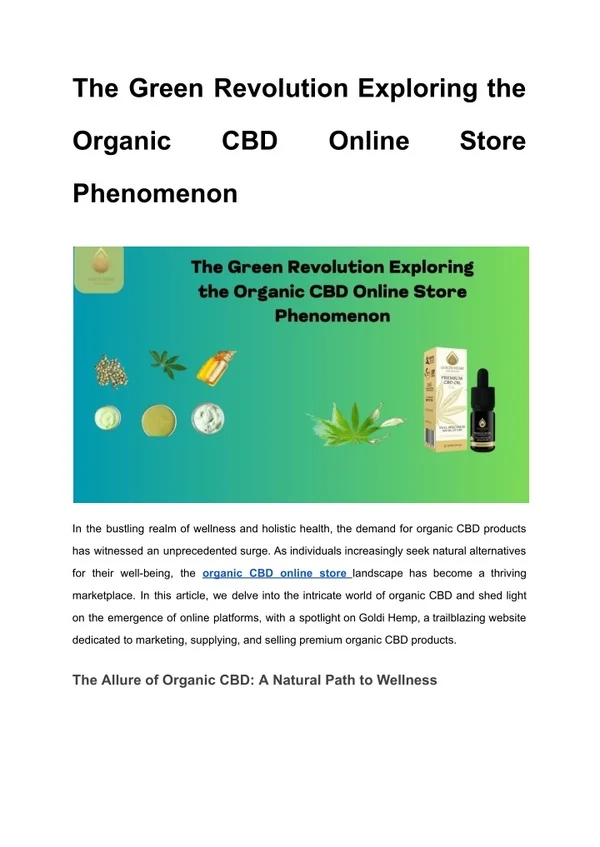 PPT - The Green Revolution Exploring the Organic CBD Online Store ...