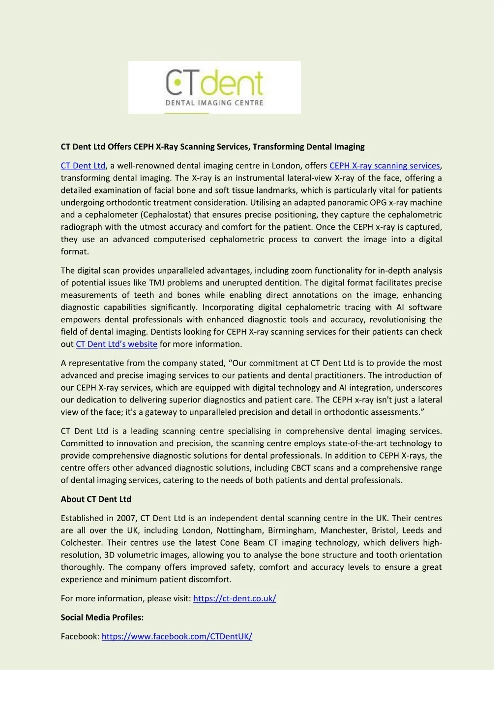 PPT - CT Dent Ltd Offers CEPH X-Ray Scanning Services, Transforming ...