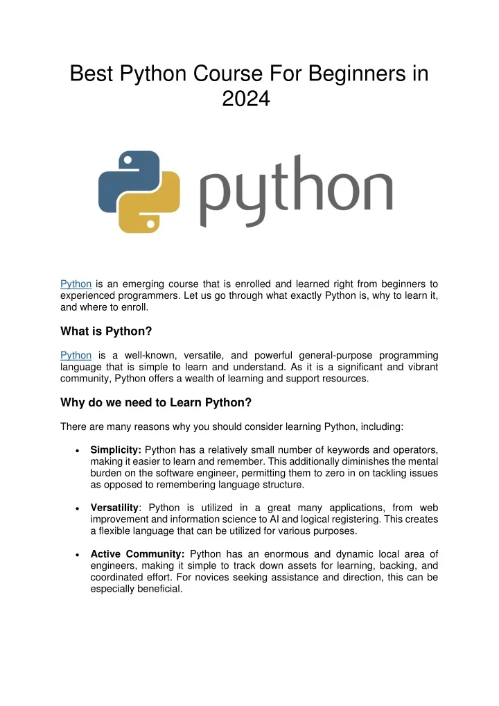 PPT Best Python Course For Beginners In 2024 PowerPoint Presentation