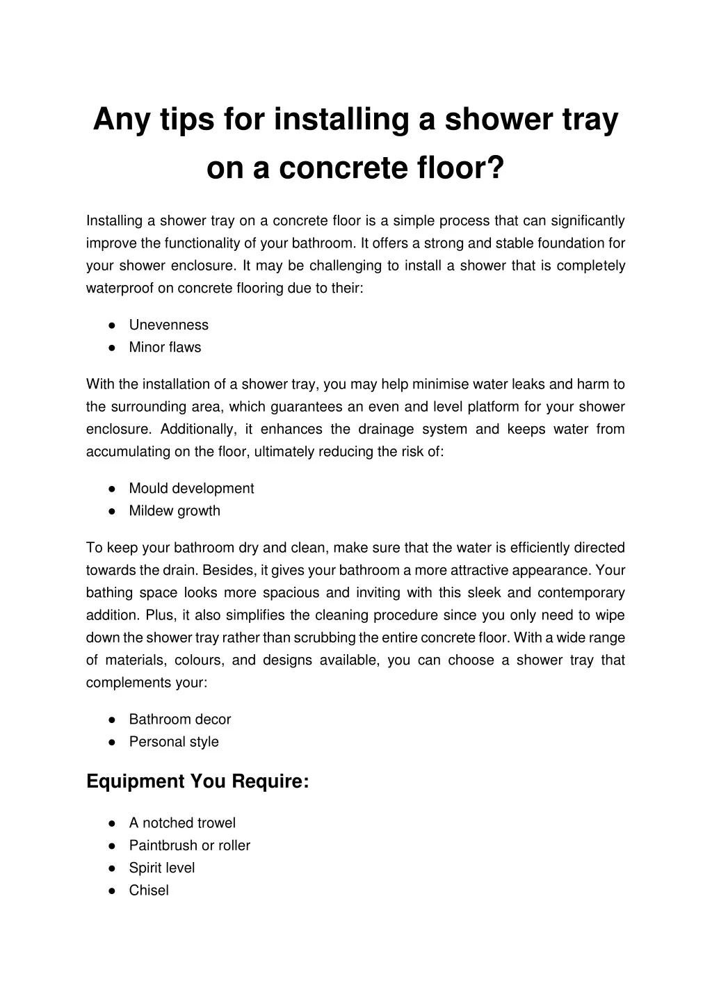 PPT - Any tips for installing a shower tray on a concrete floor ...