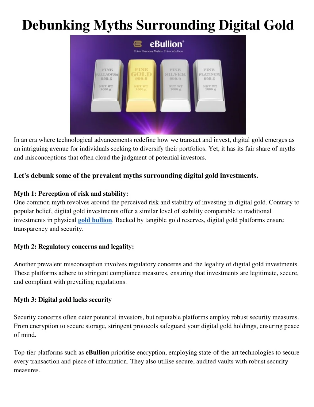 PPT - Debunking Myths Surrounding Digital Gold PowerPoint Presentation ...