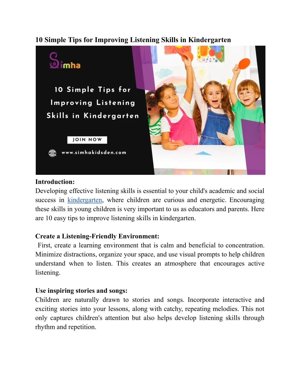 PPT - 10 Simple Tips for Improving Listening Skills in Kindergarten ...