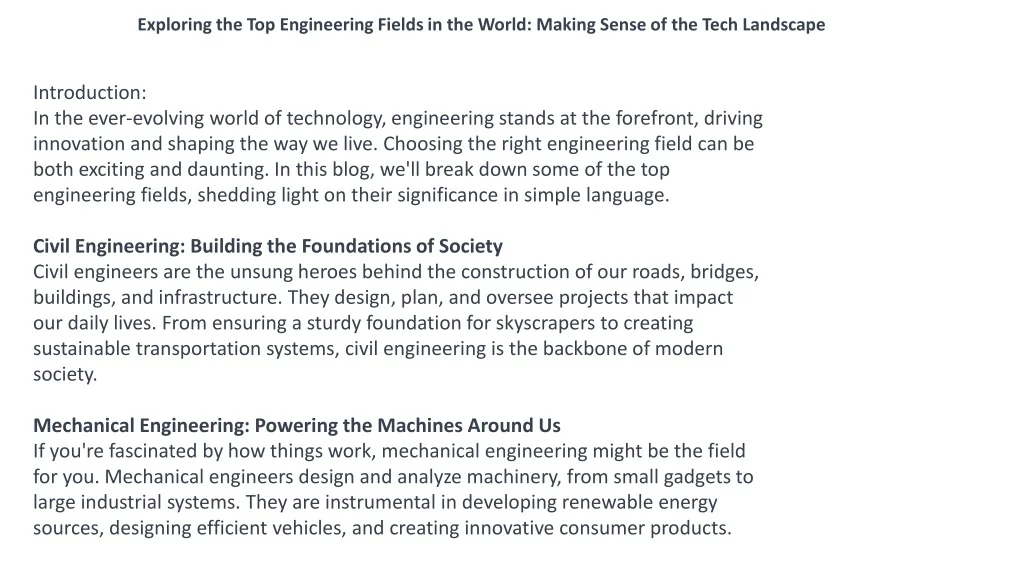 PPT - Exploring the Top Engineering Fields in the World: Making Sense ...