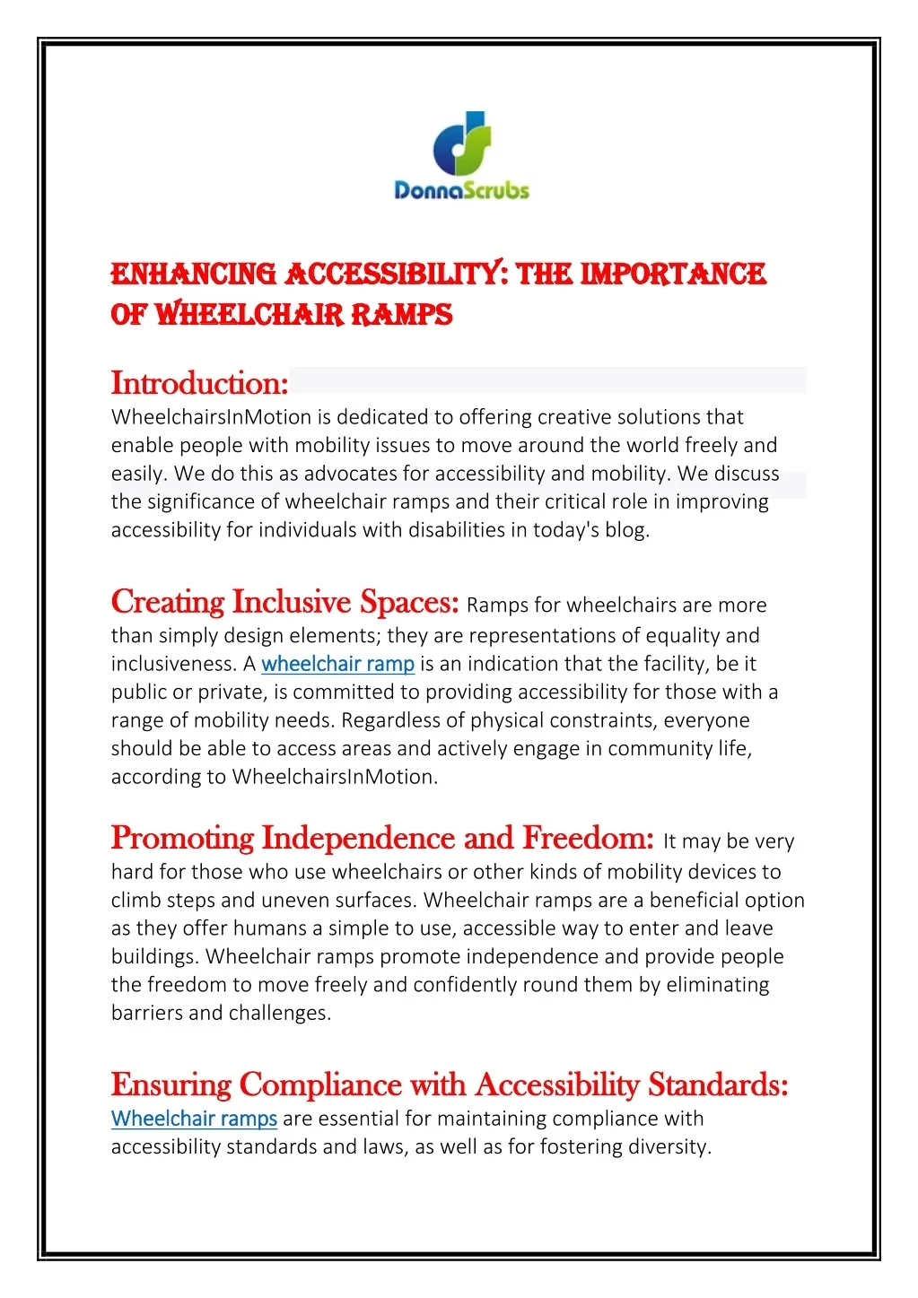 PPT - Enhancing Accessibility: The Importance of Wheelchair Ramps ...