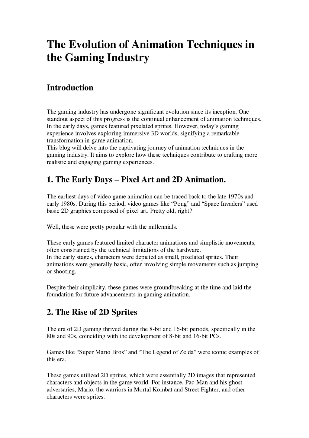 PPT - The Evolution of Animation Techniques in the Gaming Industry ...