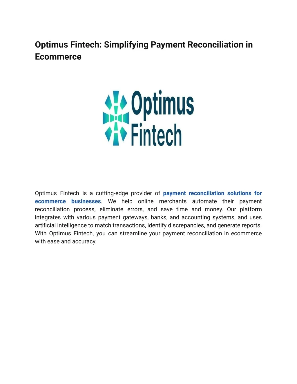 PPT - Optimus Fintech: Simplifying Payment Reconciliation in Ecommerce PowerPoint Presentation ...