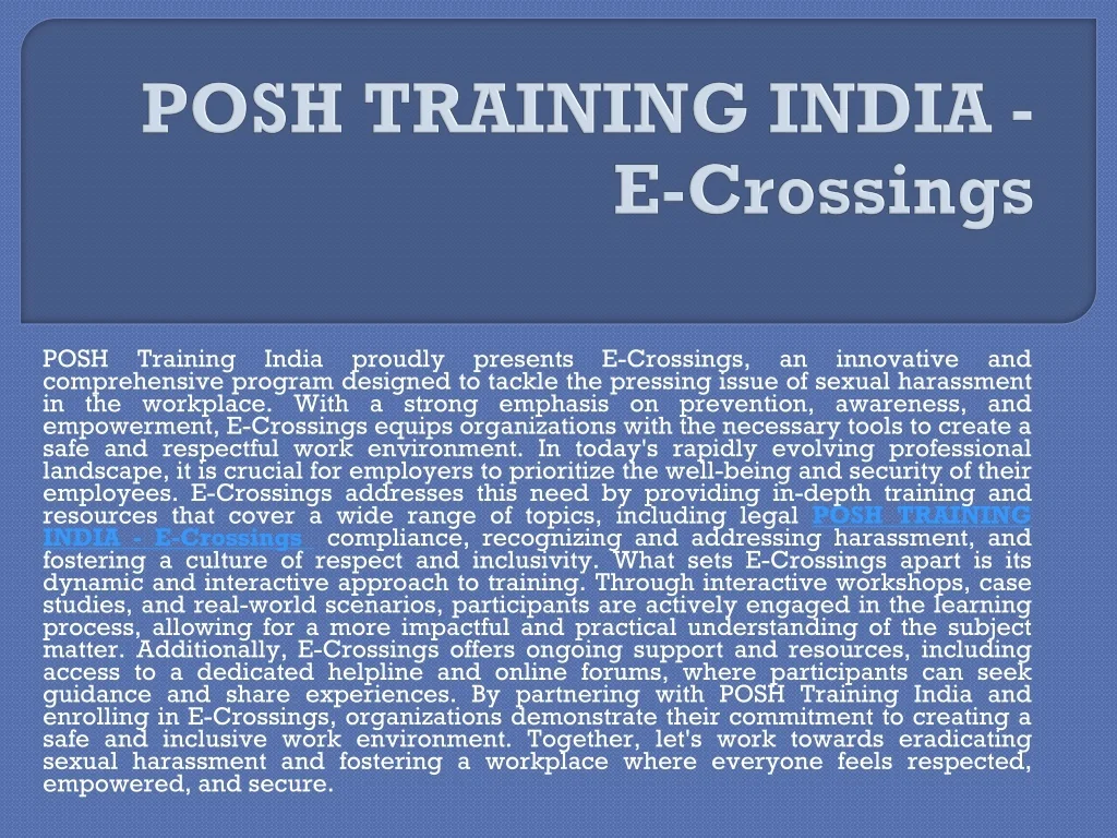 PPT - POSH ICC TRAINING - E-Crossings PowerPoint Presentation, free ...