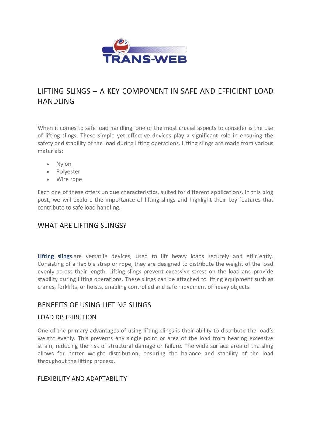 PPT - Lifting Slings - A Key Component in Safe and Efficient Load ...