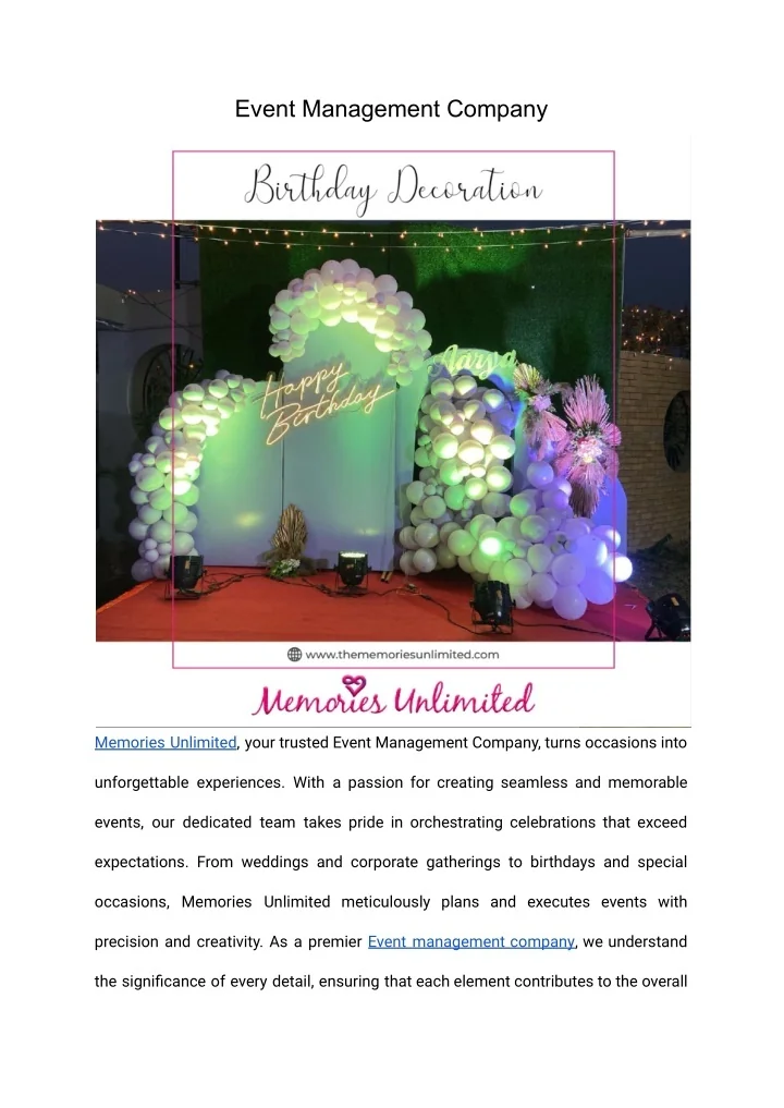 PPT - Event Management Company _ Memories Unlimited PowerPoint ...