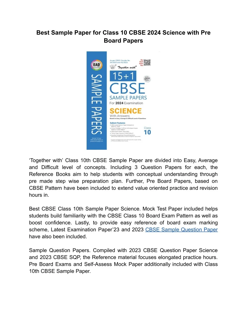 PPT - Best CBSE Class 10th Sample Paper Science with 3-3-3, Easy ...