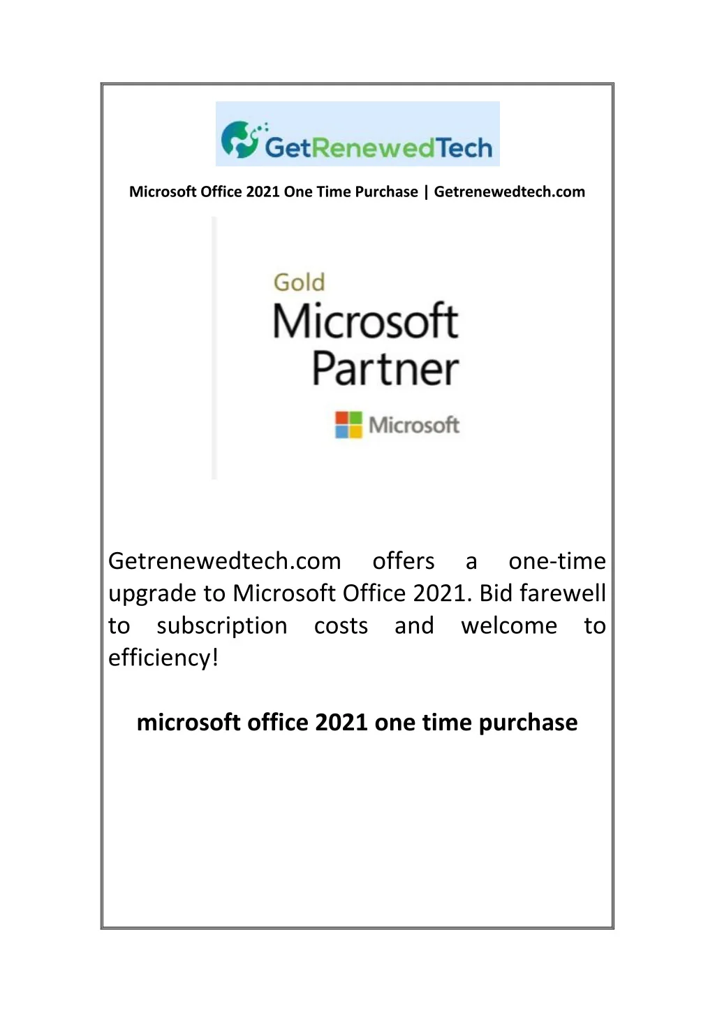 PPT - Microsoft Office 2021 One Time Purchase Getrenewedtech com PowerPoint Presentation - ID ...