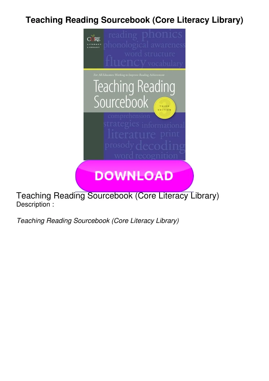 PPT - EBOOK Teaching Reading Sourcebook (Core Literacy Library ...