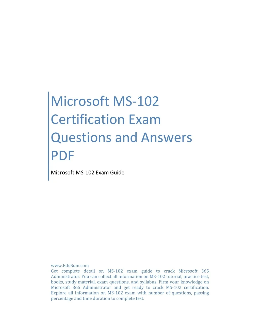 PPT - Microsoft MS-102 Certification Exam Questions and Answers PDF ...