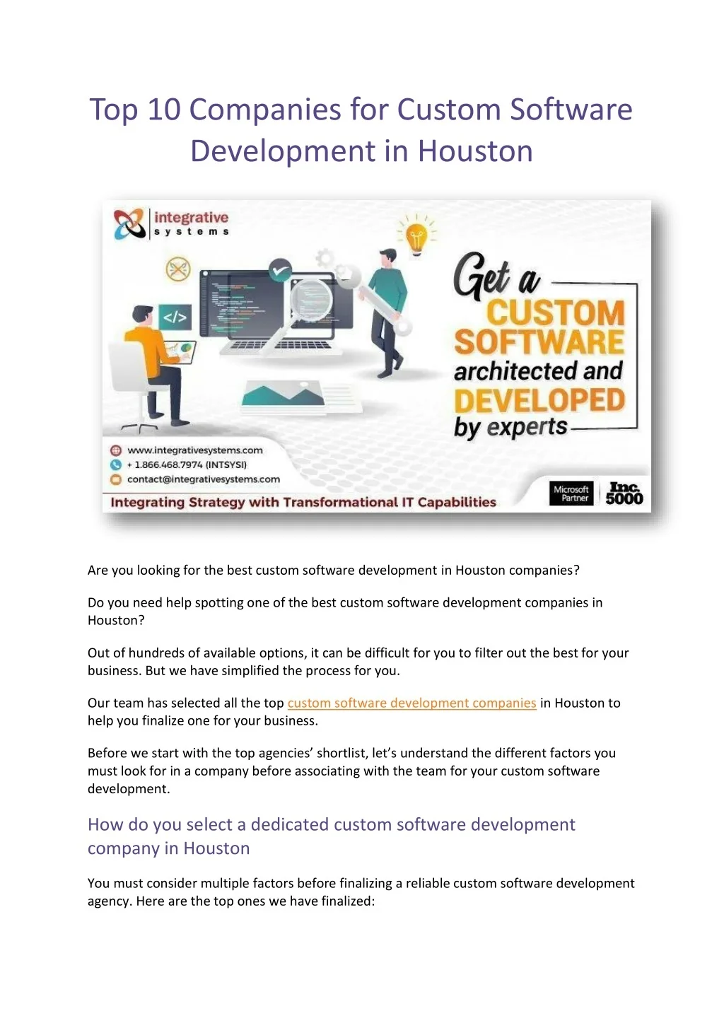 PPT - Top 10 Companies for Custom Software Development in Houston ...
