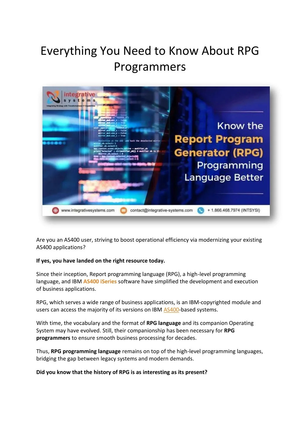 PPT - Everything You Need to Know About RPG Programmers PowerPoint ...