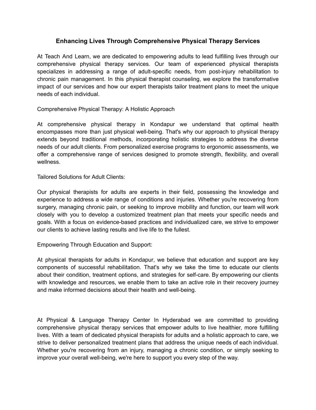 PPT - Enhancing Lives Through Comprehensive Physical Therapy Services ...