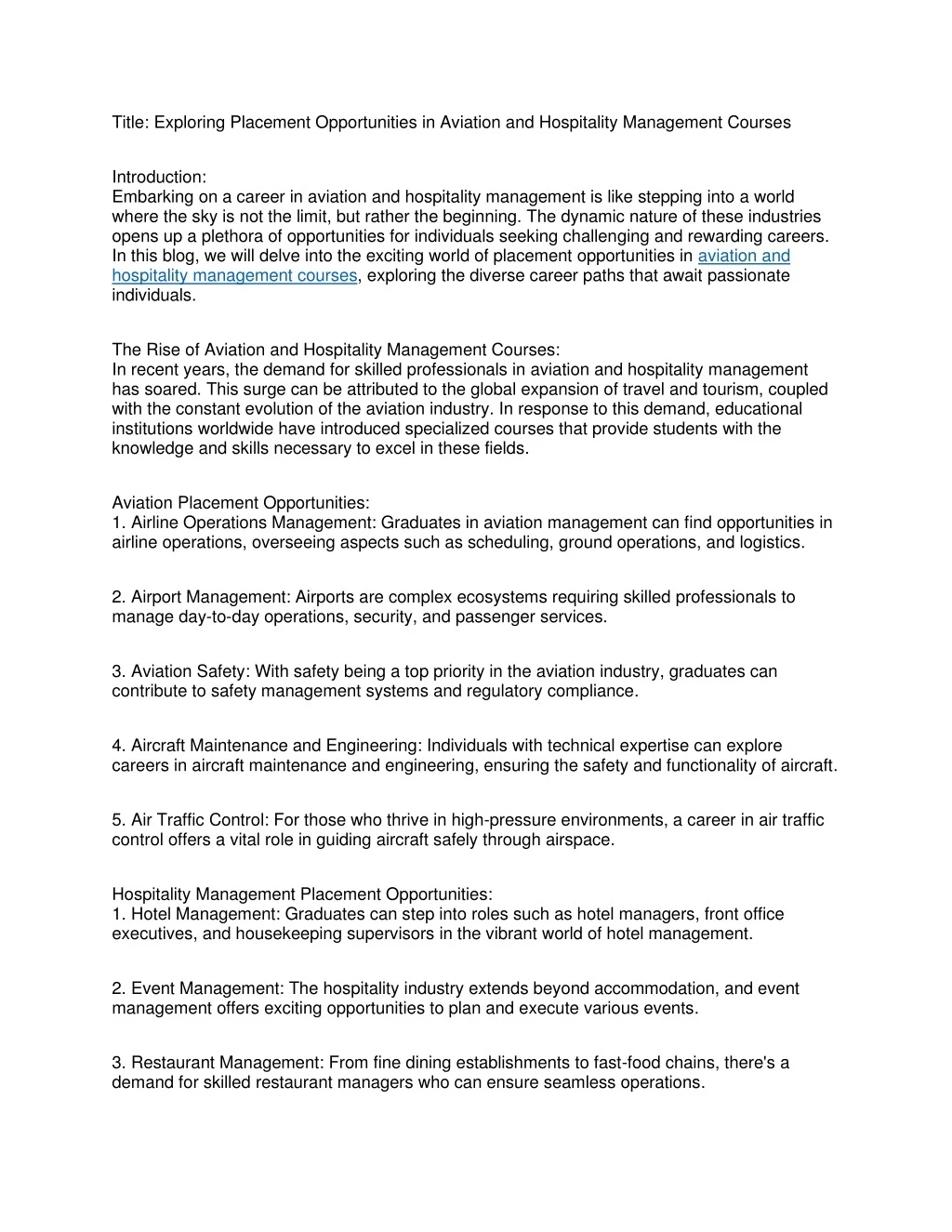 PPT - Exploring Placement Opportunities in Aviation and Hospitality ...