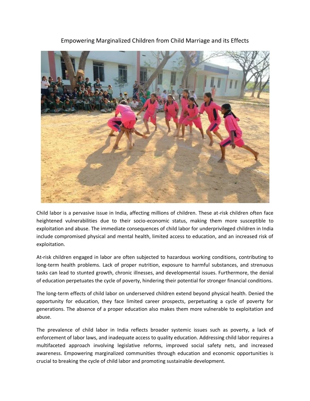 PPT - Empowering Marginalized Children from Child Marriage and its ...