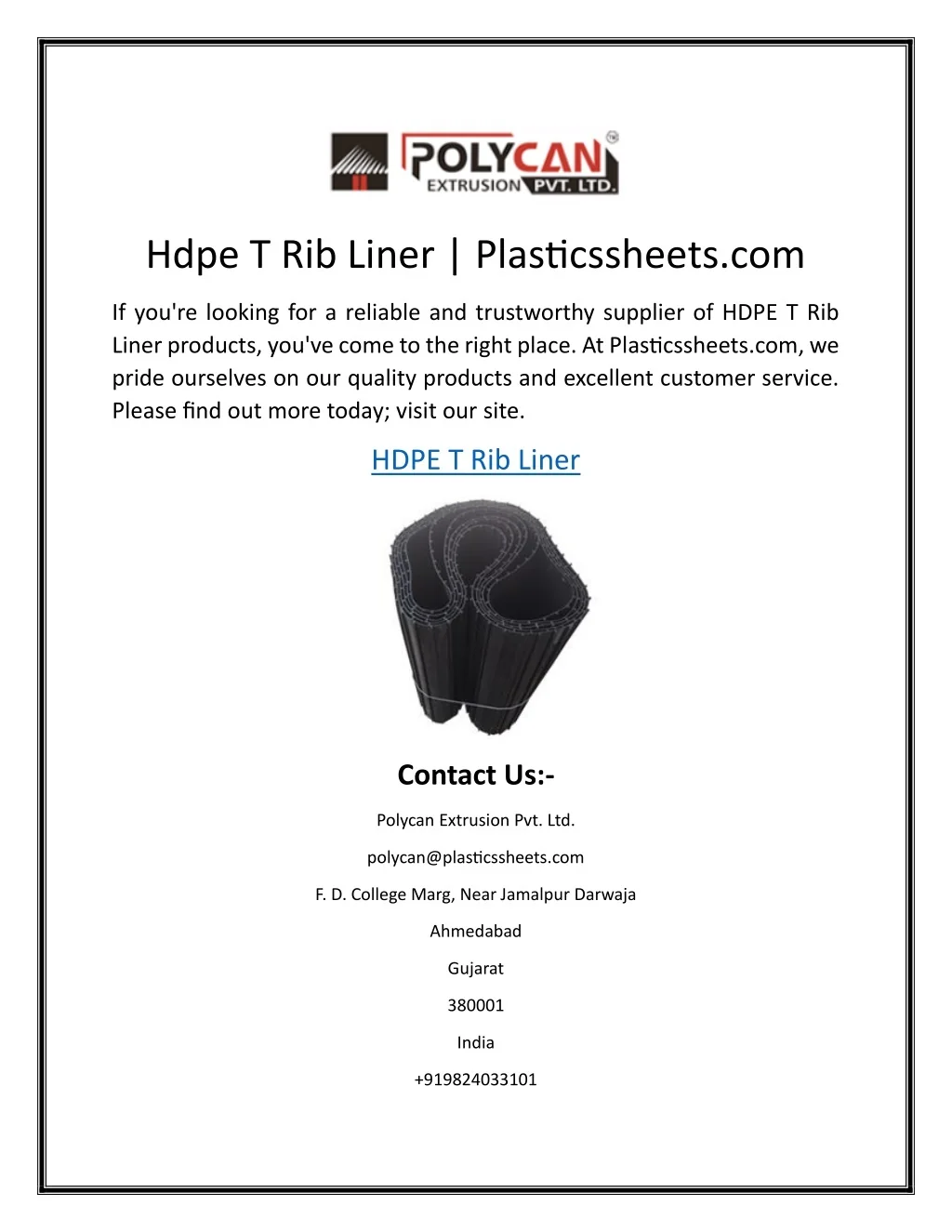 PPT - Hdpe T Rib Liner Plasticssheets PowerPoint Presentation, free ...