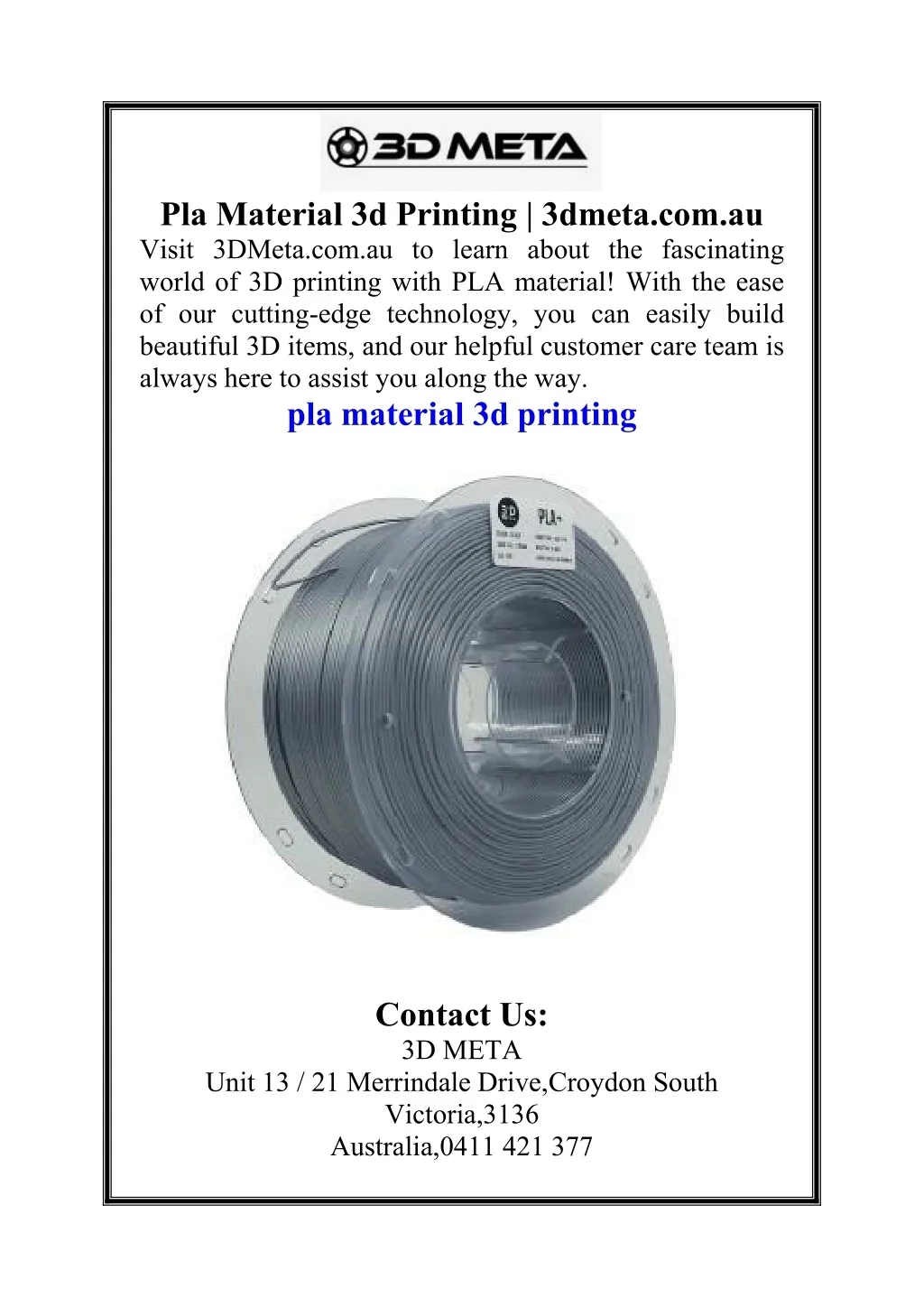 PPT - Pla Material 3d Printing 3dmeta.com.au PowerPoint Presentation ...