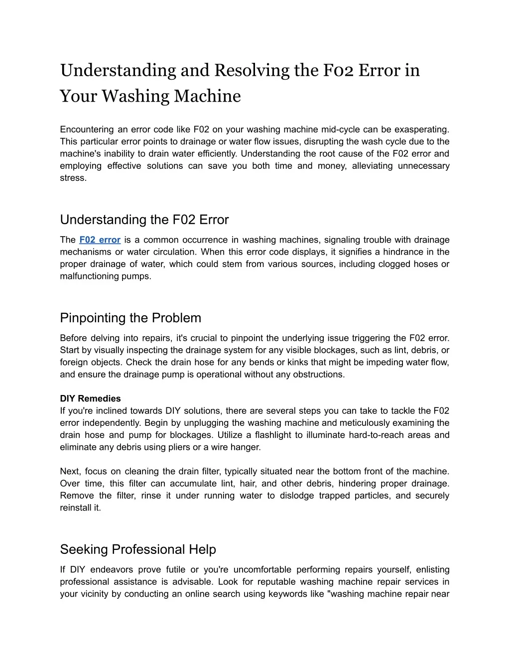 PPT - Understanding and Resolving the F02 Error in Your Washing Machine ...