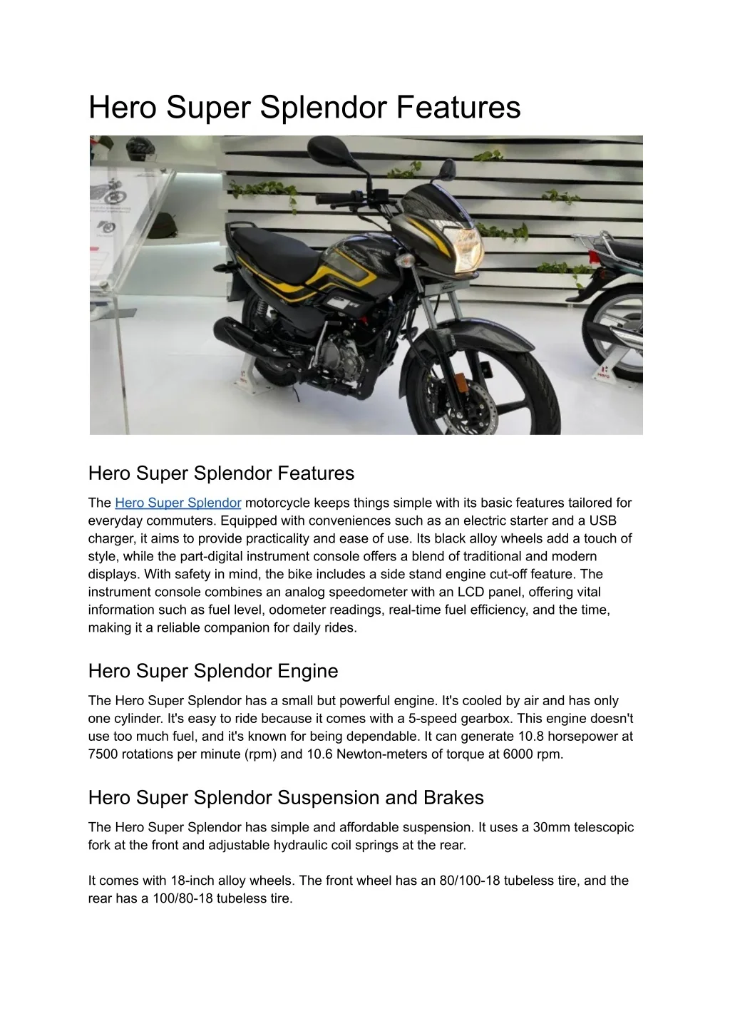 PPT - Hero Super Splendor Features PowerPoint Presentation, free ...