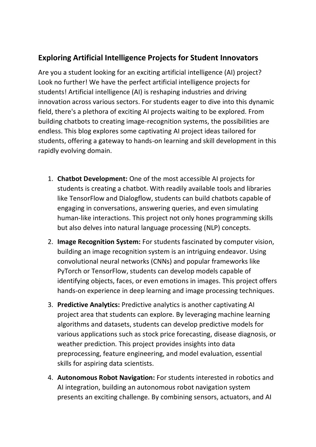 PPT - Exploring Artificial Intelligence Projects for Student Innovators PowerPoint Presentation ...