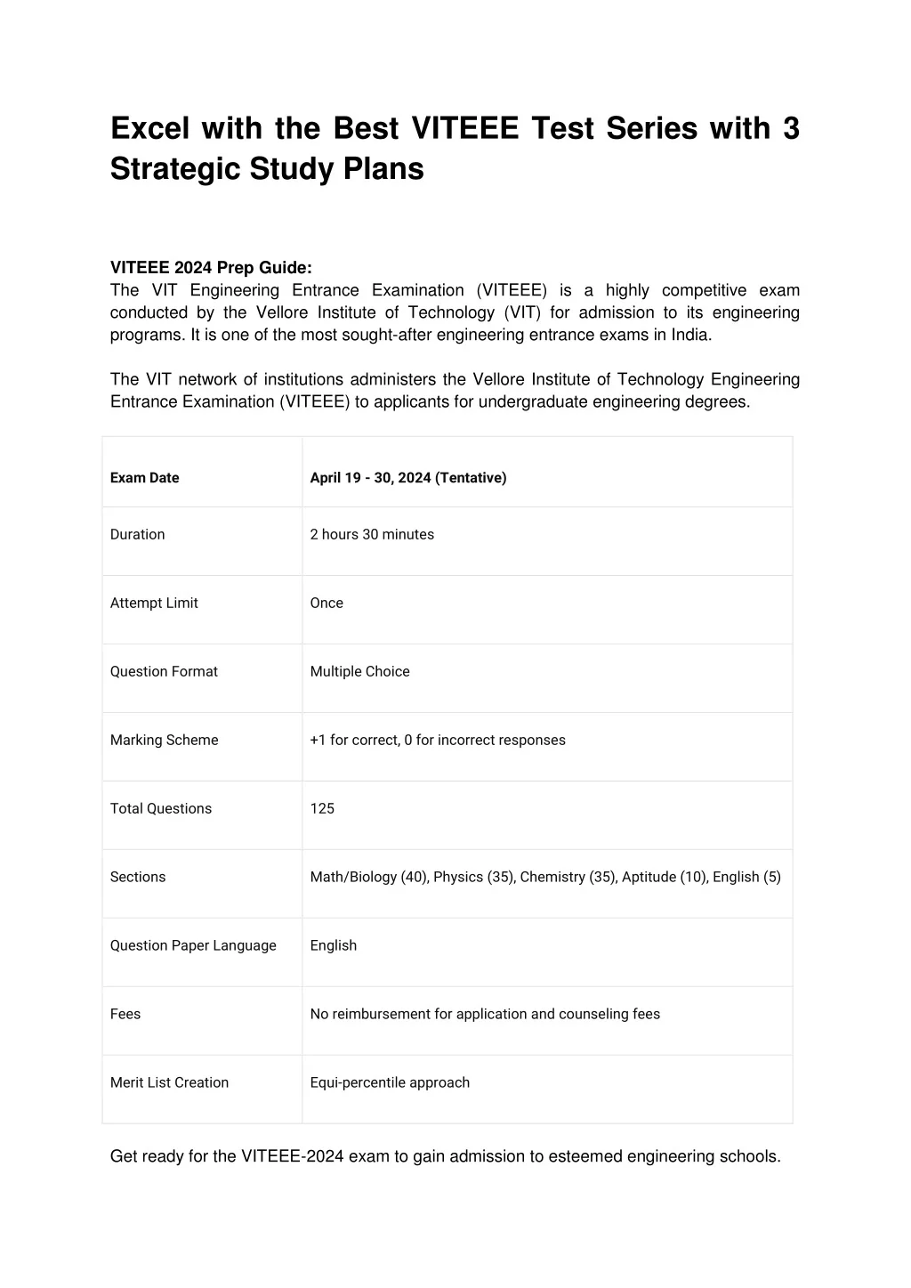 PPT - Excel with the Best VITEEE Test Series with 3 Strategic Study ...